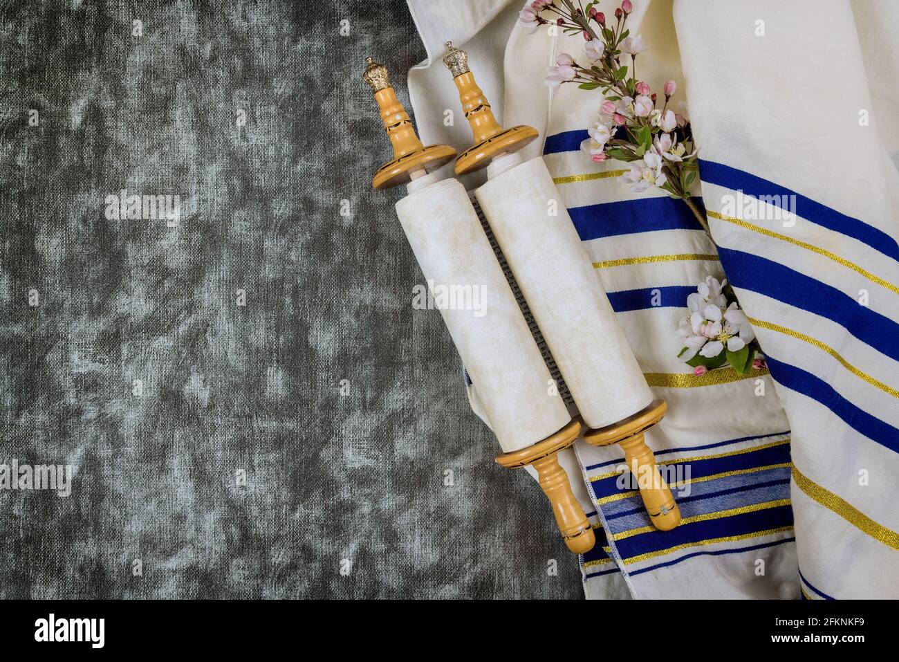 Jewish holidays, during prayer items kippa with prayer shawl tallit on ...