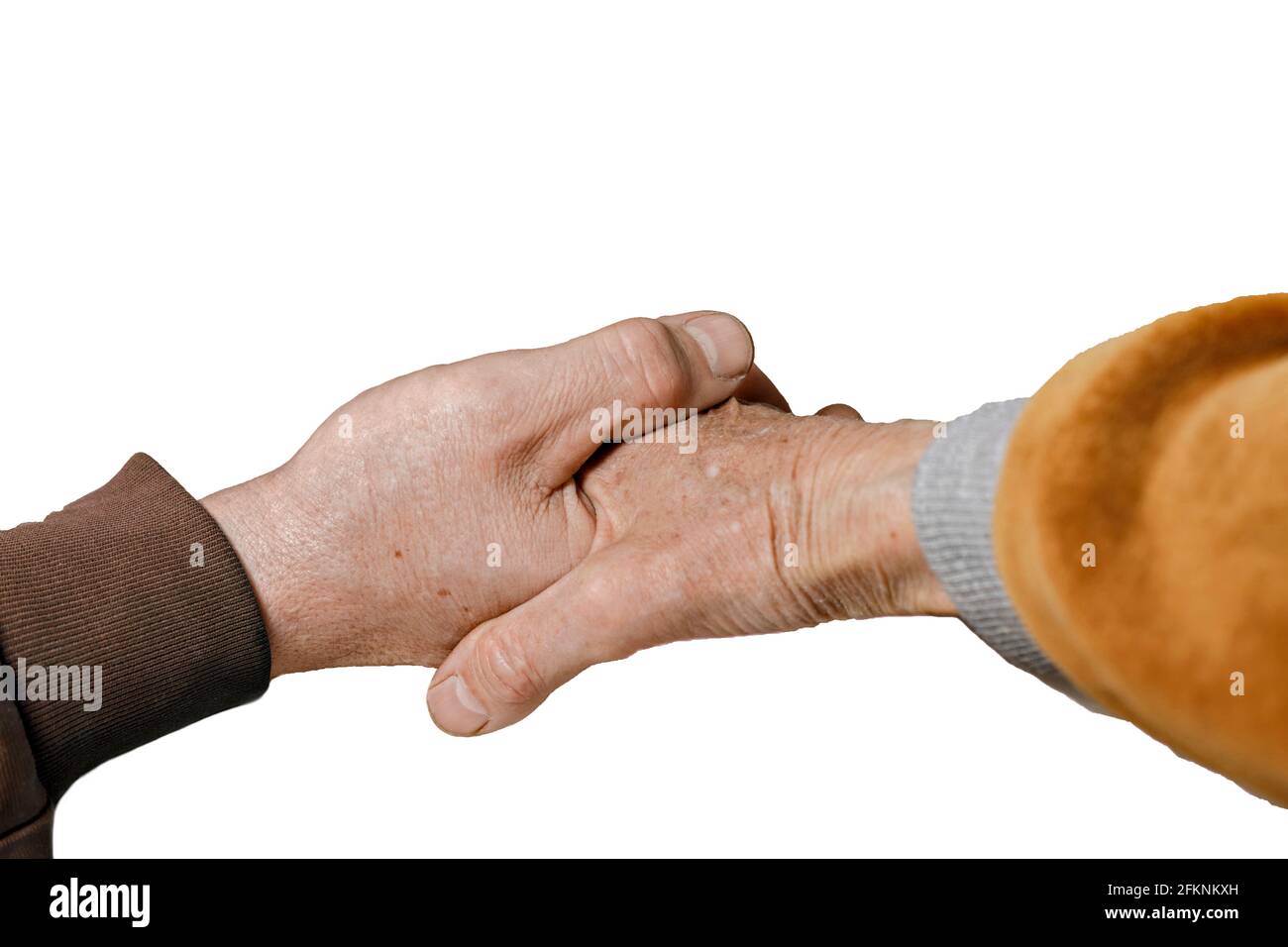 Handshake of elderly woman and man. Hands on white background Stock ...