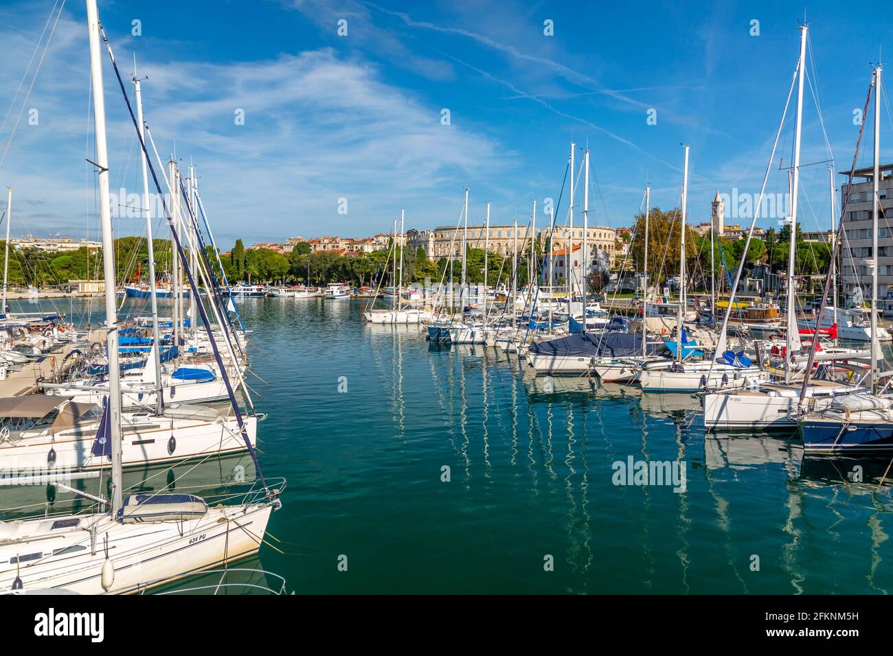 View of Pula Marina and Arena (Amphitheatre), Pula, Istria County ...