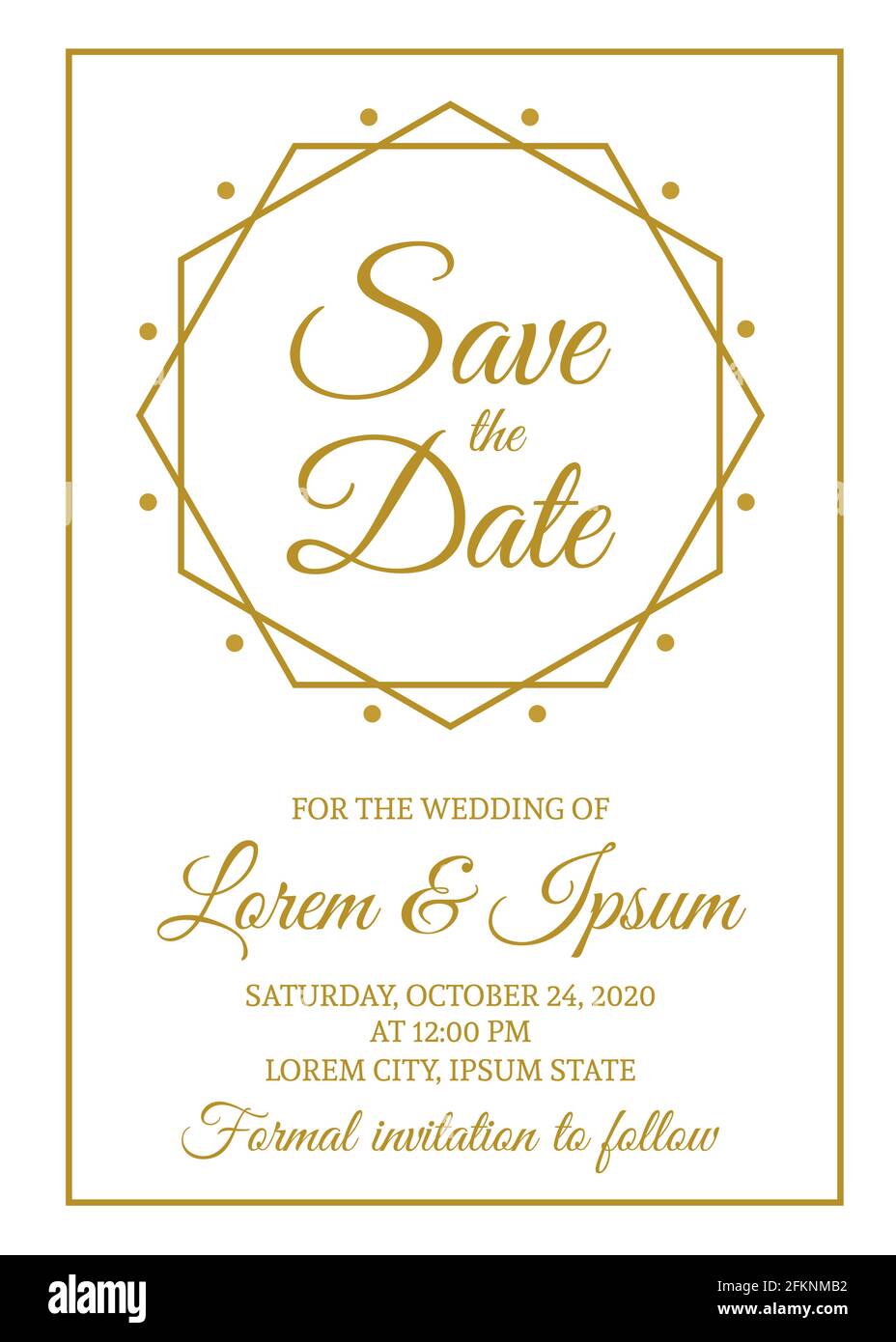 Save the date card template. Gold wedding invitation. Minimalist ...