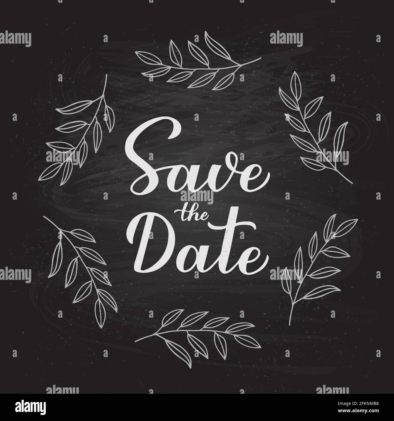 Save the date calligraphy hand lettering with floral wreath on ...