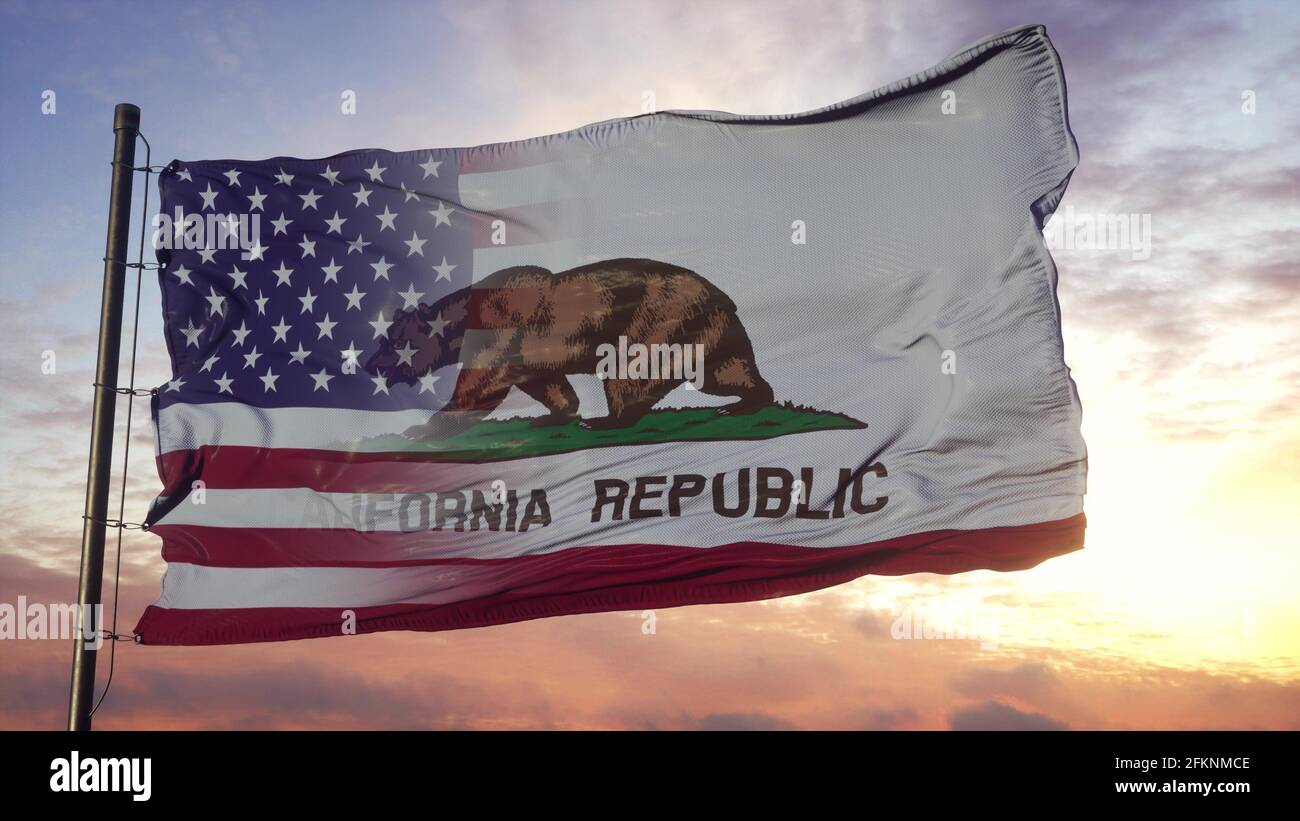 California and USA flag on flagpole. USA and California Mixed Flag ...