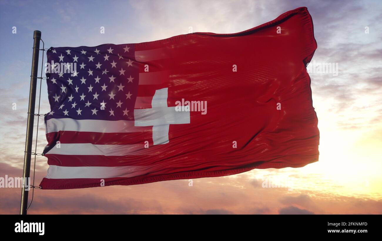 Switzerland usa flag on flagpole hi-res stock photography and images ...