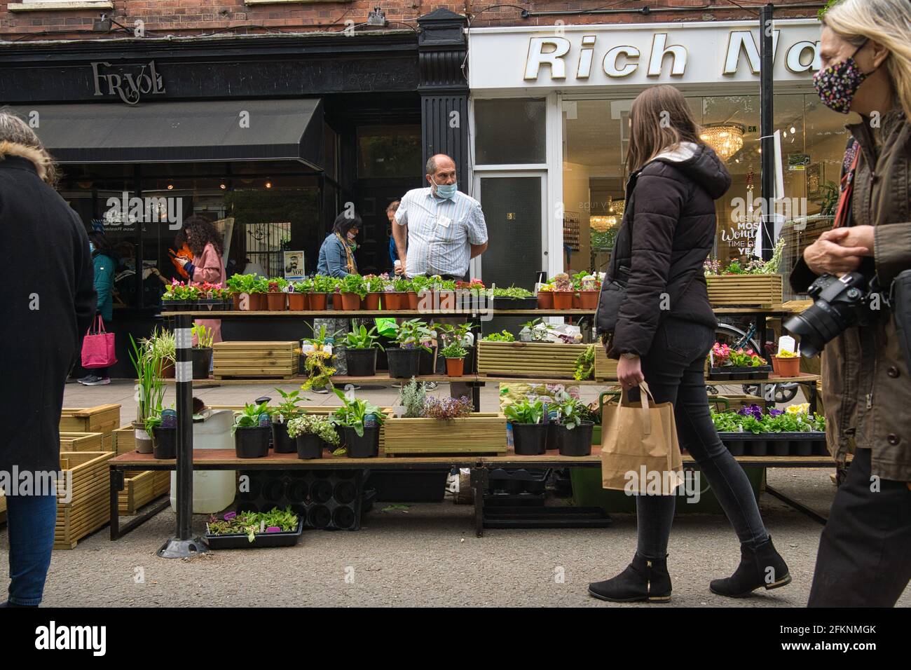 London, UK. 2nd May, 2021. Chiswick's monthly Sunday flower market ...