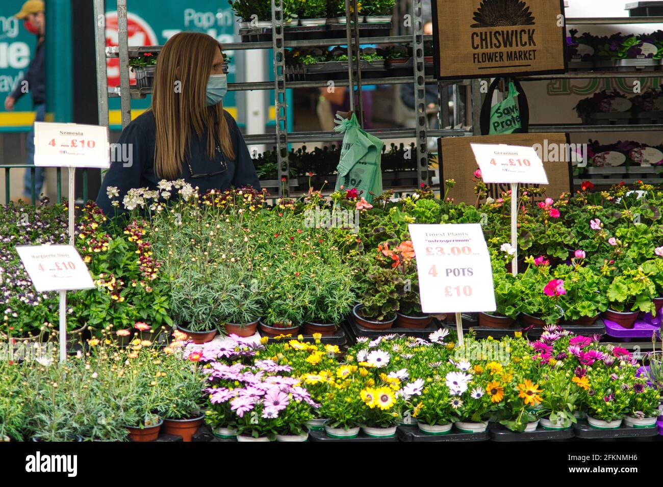London, UK. 2nd May, 2021. Chiswick's monthly Sunday flower market ...