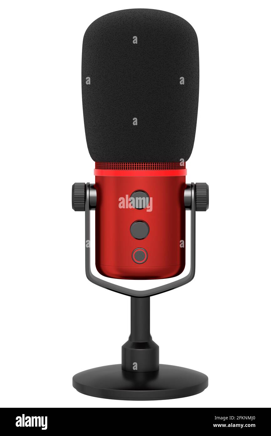 3D rendering of red studio condenser microphone isolated on white ...