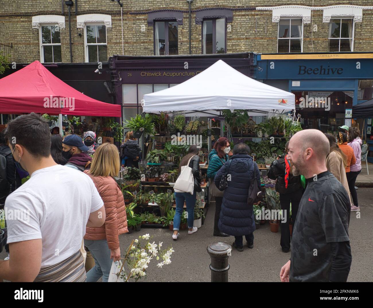 London, UK. 2nd May, 2021. Chiswick's monthly Sunday flower market ...