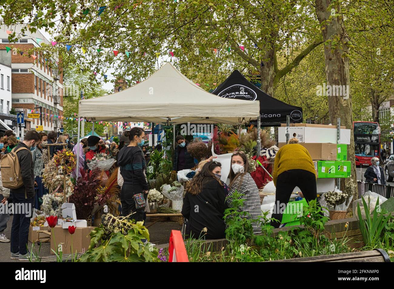 London, UK. 2nd May, 2021. Chiswick's monthly Sunday flower market ...
