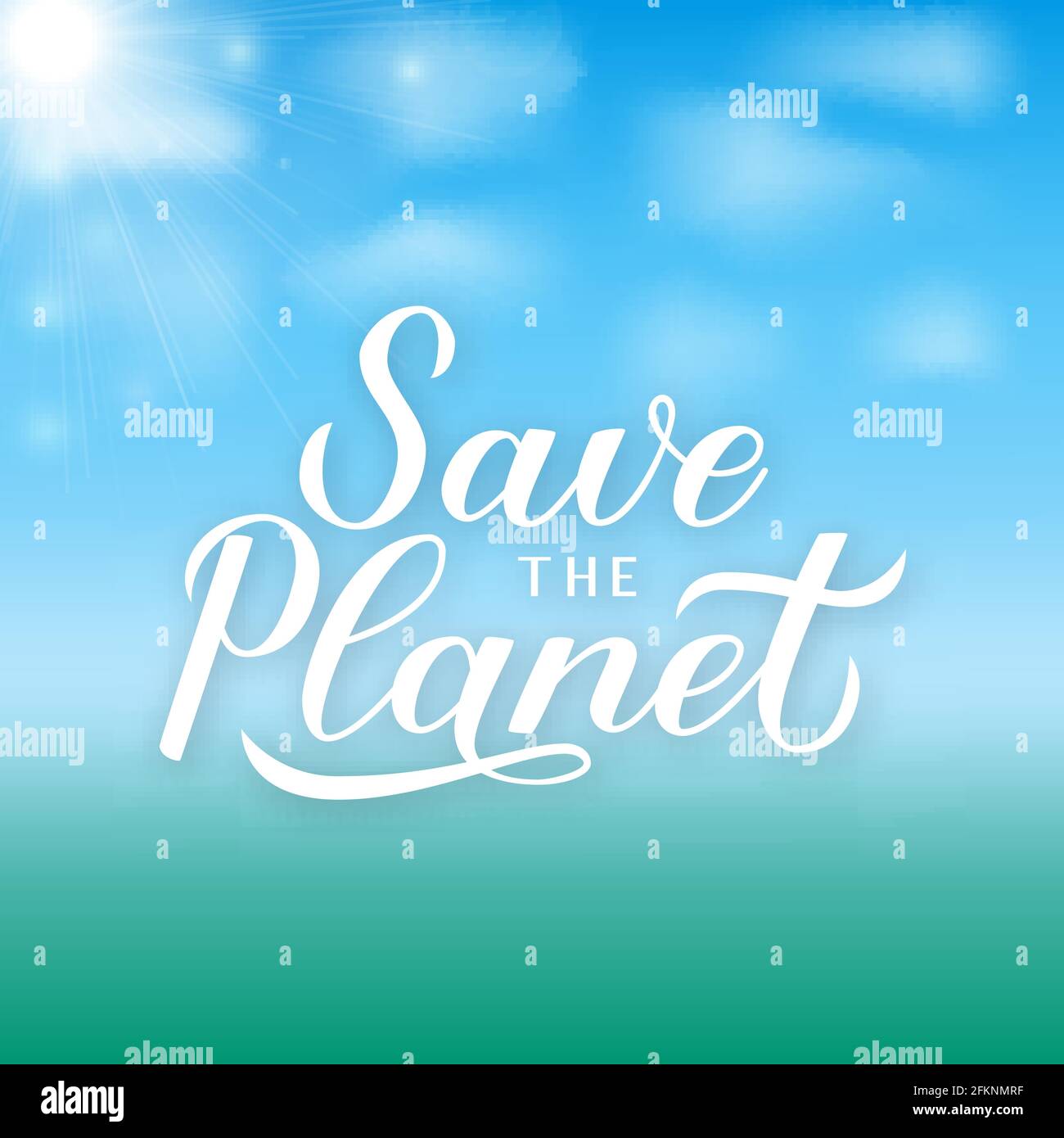 Save the Planet calligraphy lettering on green blue gradient background ...