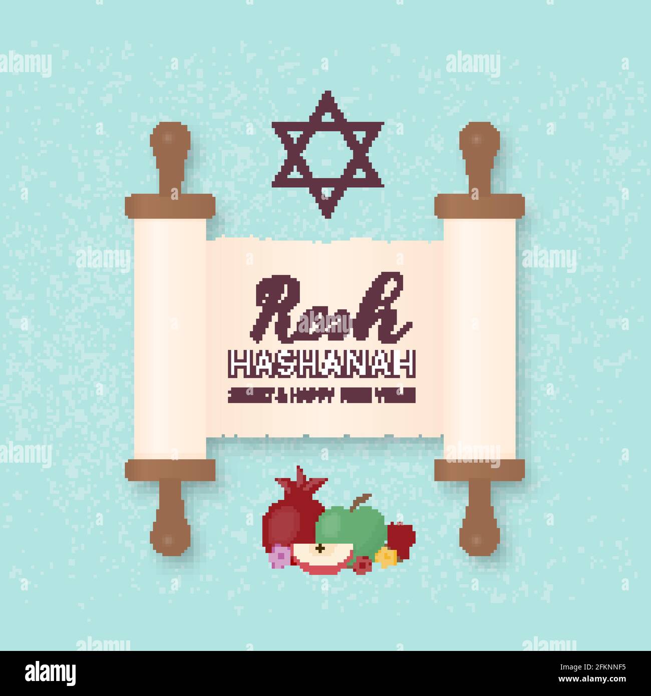 Rosh Hashanah Jewish New Year calligraphy hand lettering on old scroll ...