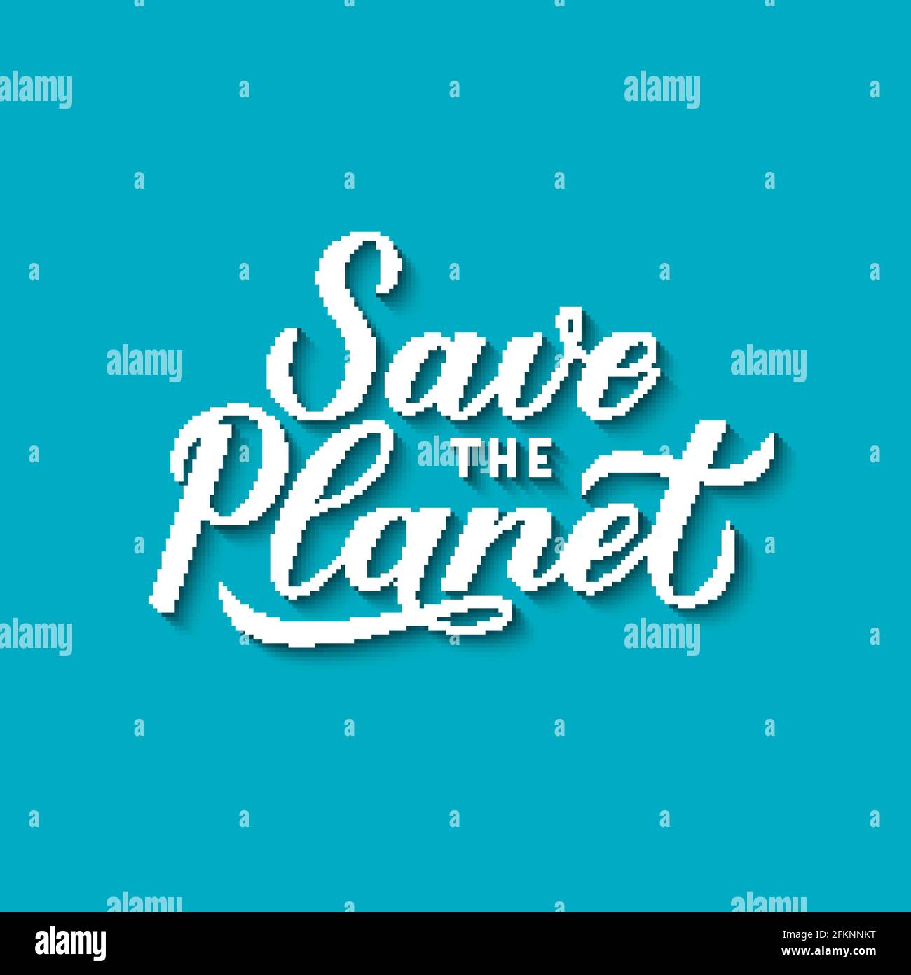Save the Planet calligraphy hand lettering on blue background. Eco and ...