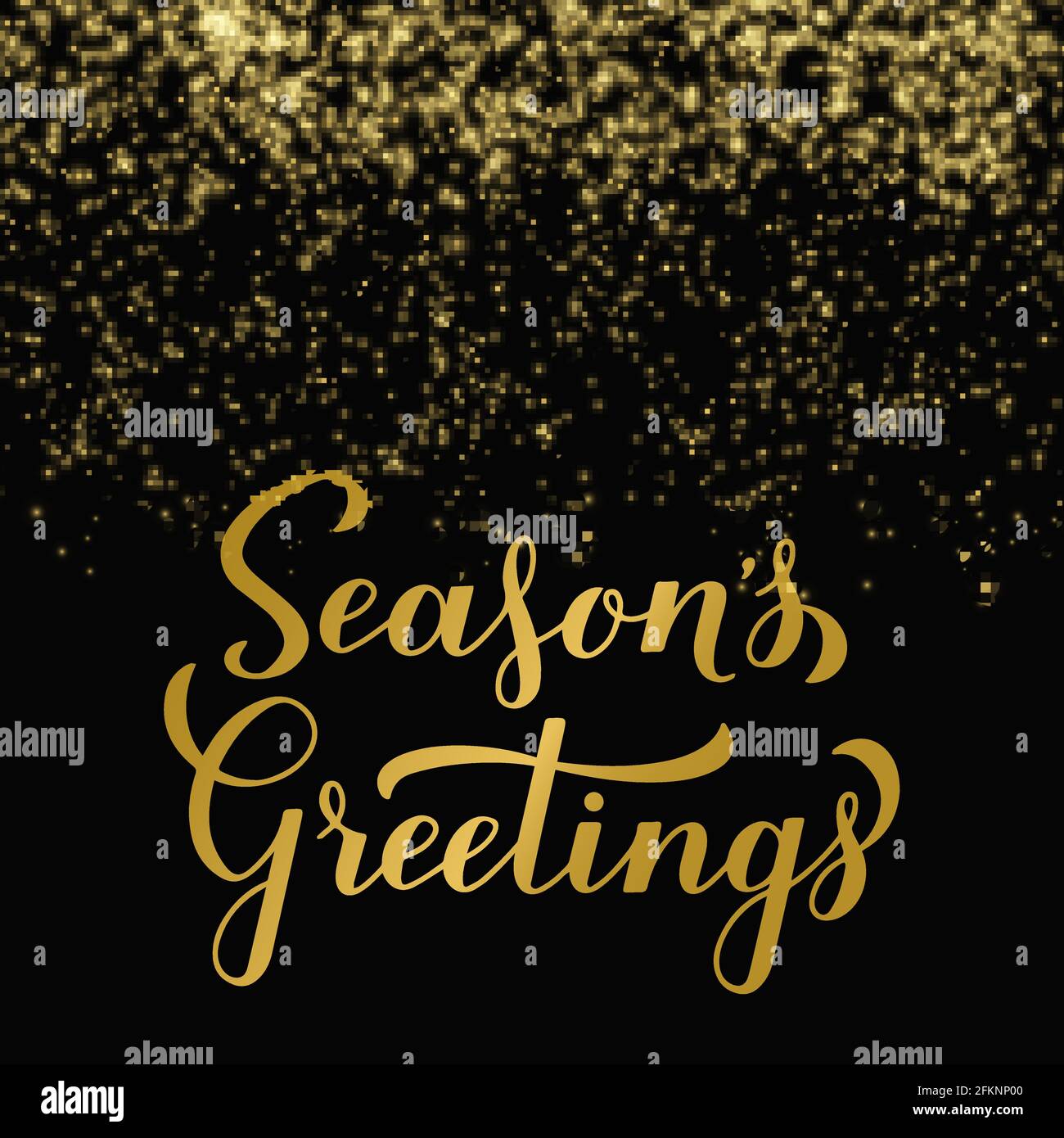 Seasons Greetings calligraphy hand lettering on shiny gold sparkles ...