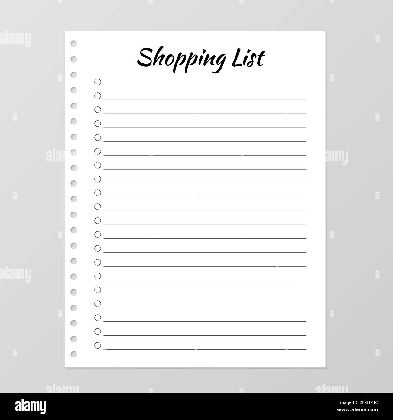 Shopping list template. Planner page. Lined and numbered paper sheet ...