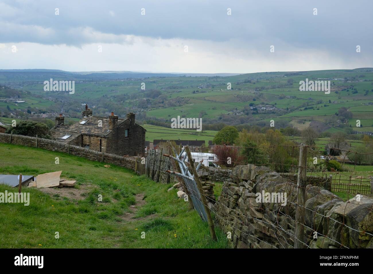Expansive view of Calder Valley countryside West Yorkshire UK taken ...