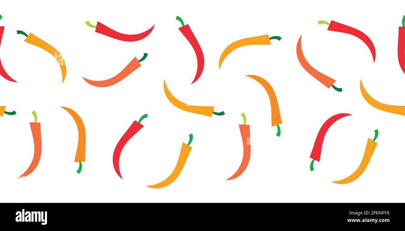 Chili pepper seamless vector border. Cayenne hot pepper repeating ...