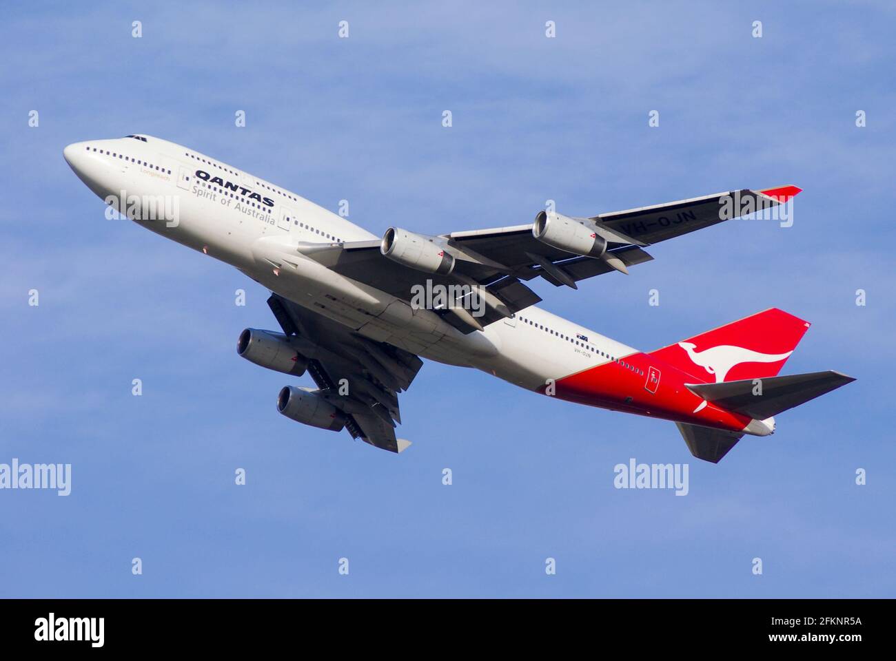 Qantas Boeing 747 Jumbo jet airliner plane VH-OJN taking off from ...