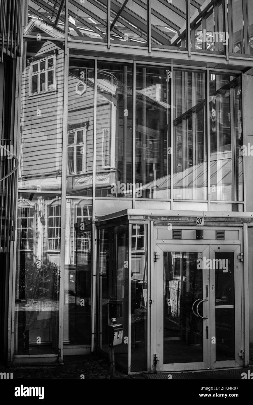 Modern glass façade reflecting Black and White Stock Photos & Images ...