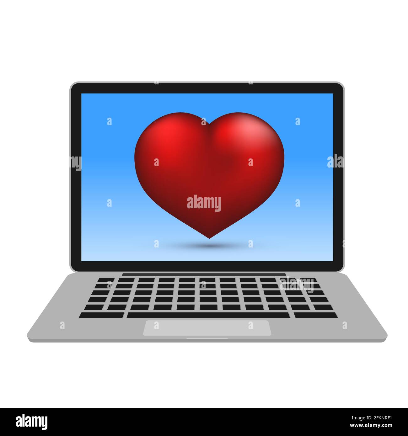 Red realistic heart on the laptop screen. Social media vector ...