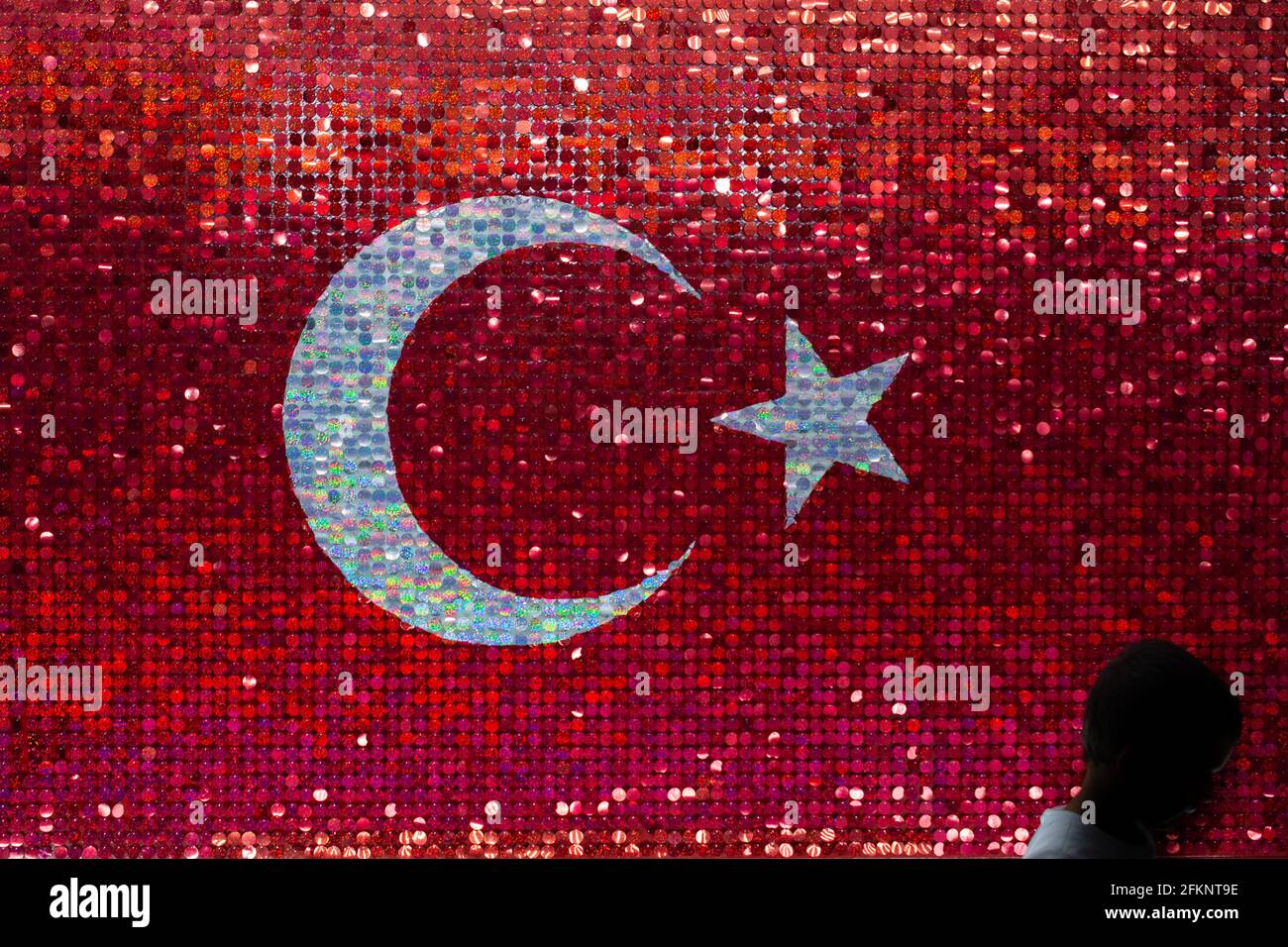 Turkish national flag with white star and moon in the view Stock Photo ...