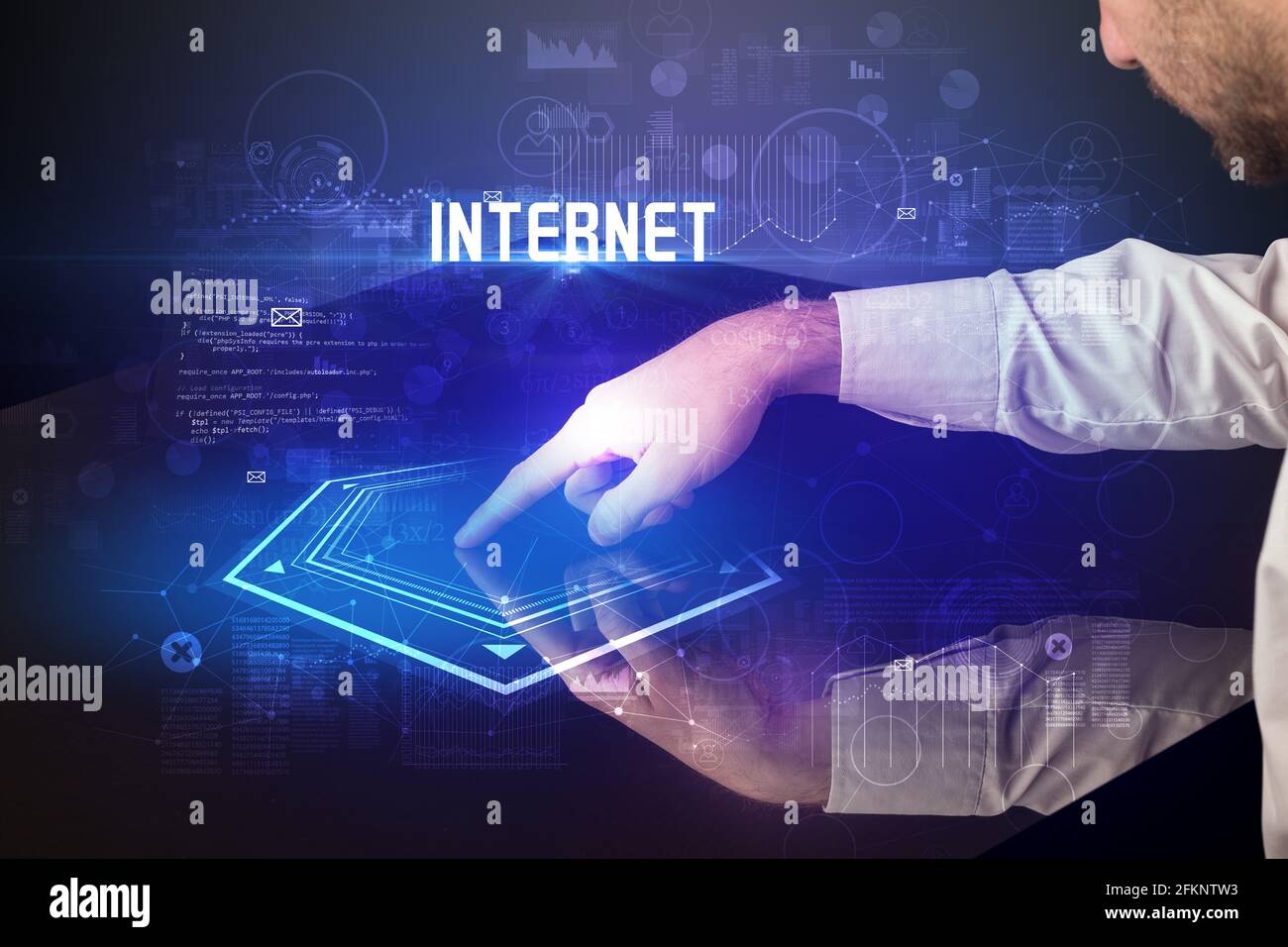 Hand touching digital table concept Stock Photo - Alamy