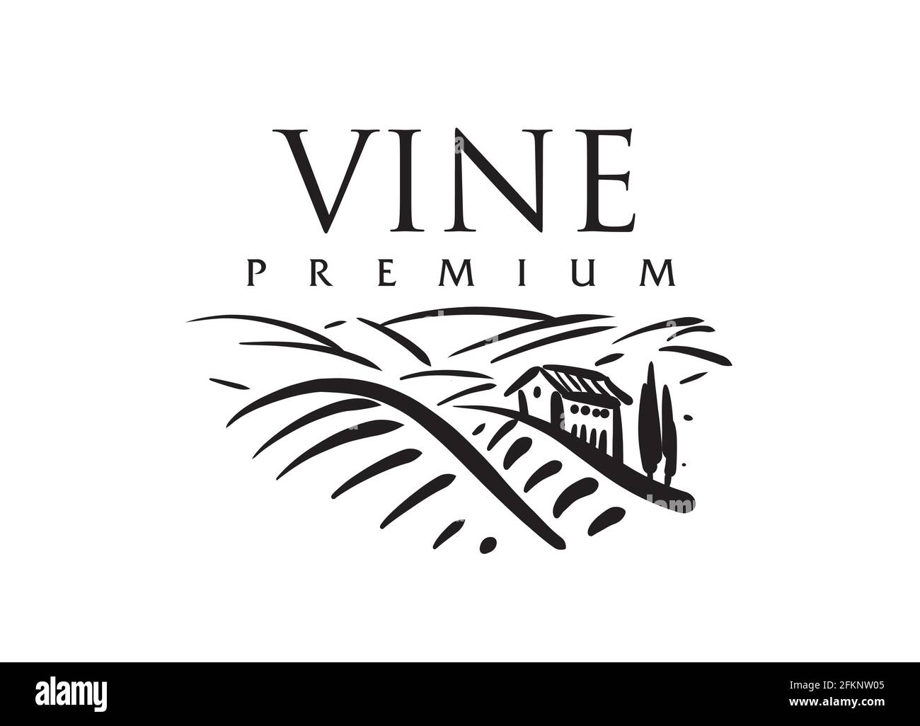 Vector logo drawn by hand. Landscape of vineyards for making wine Stock ...