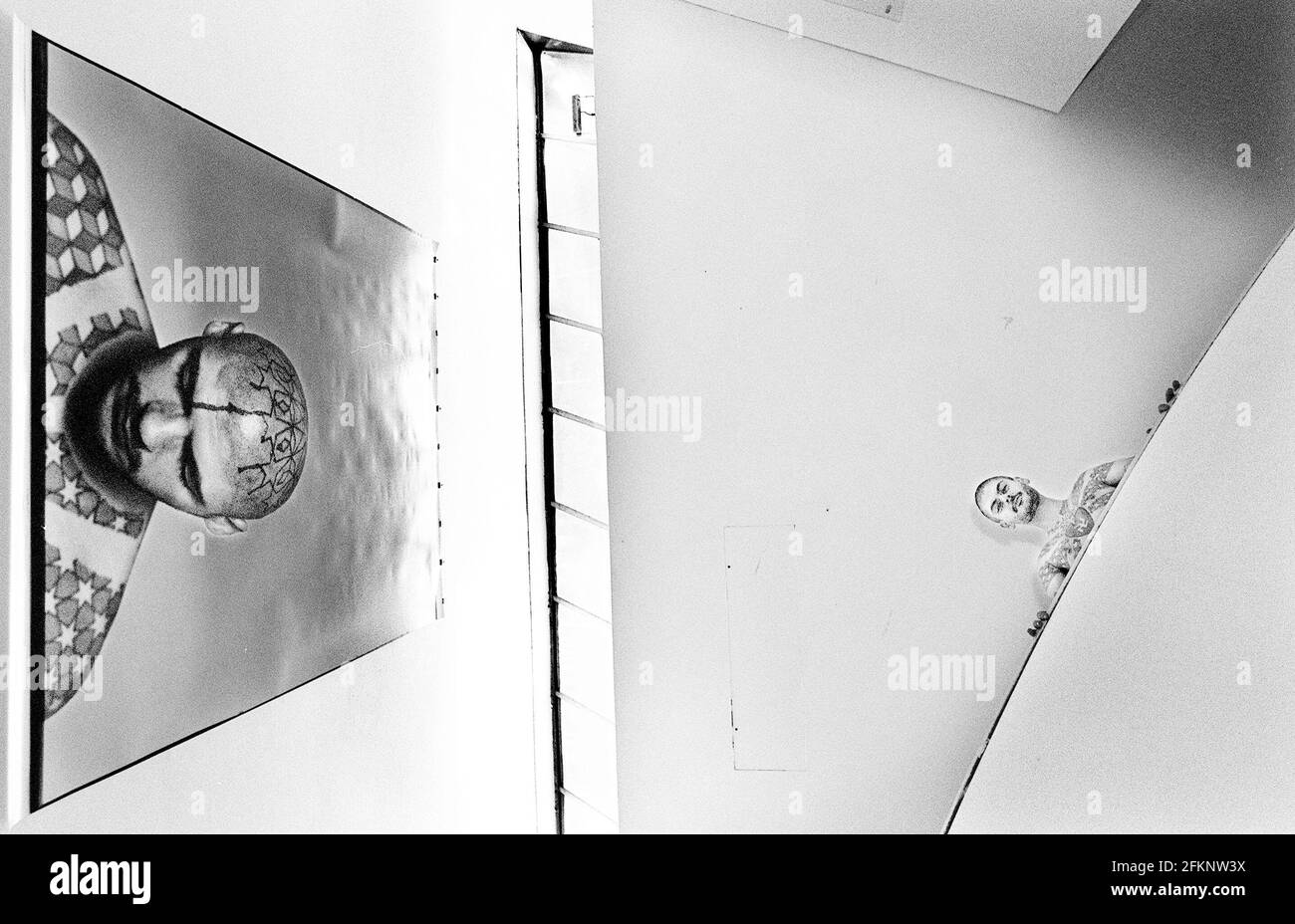 Lee Wagstaff with a self portrait MAY 2000showing his tatooed body. At ...