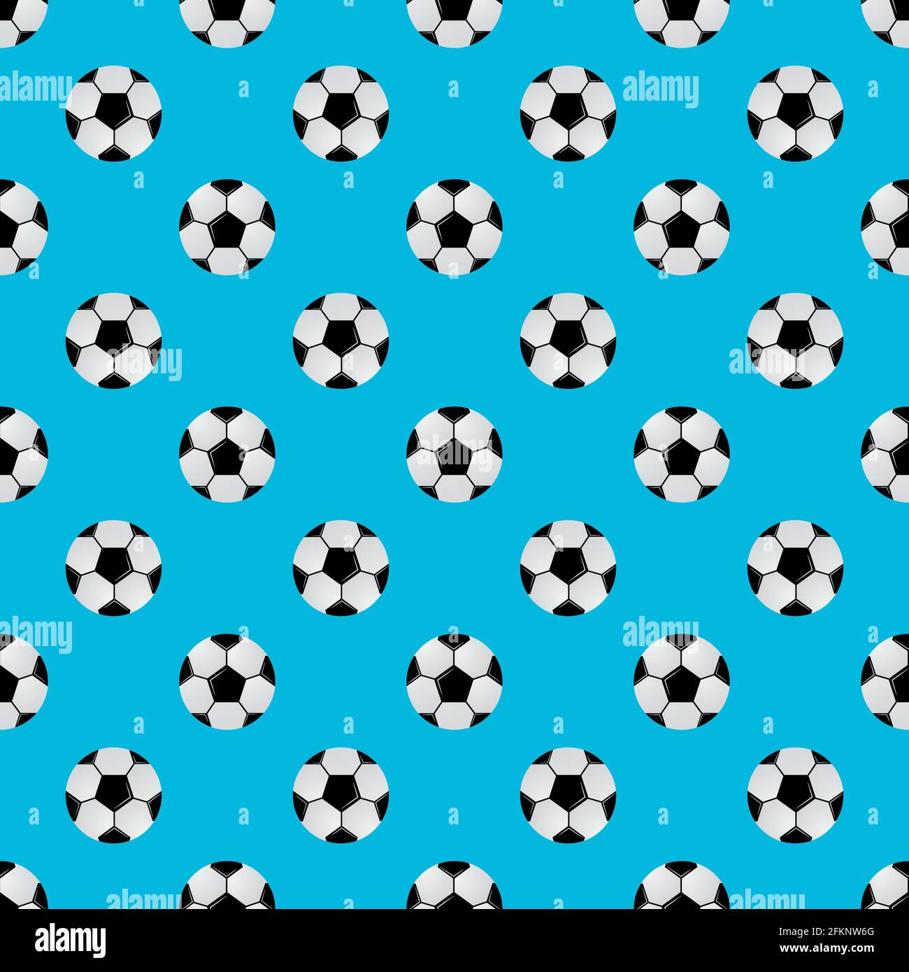 Football seamless pattern. Black and white soccer balls on light blue ...