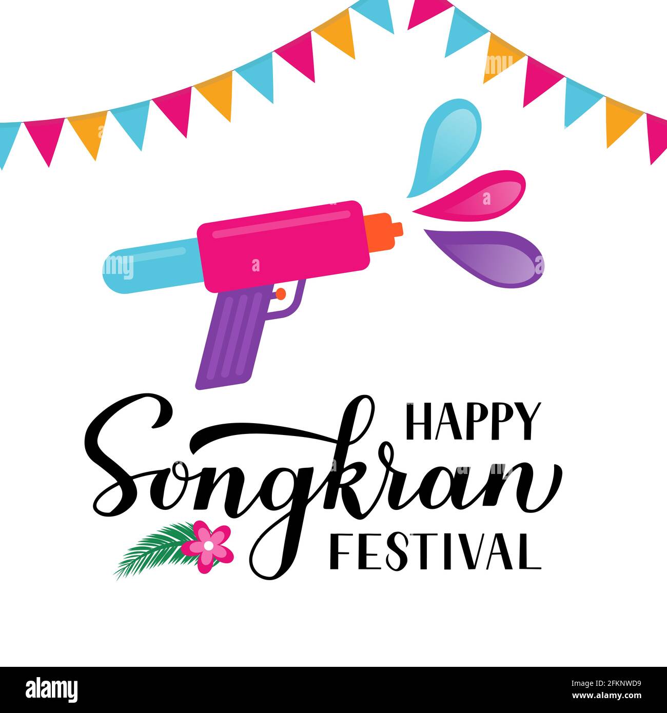 Songkran festival calligraphy hand lettering with colorful water ...