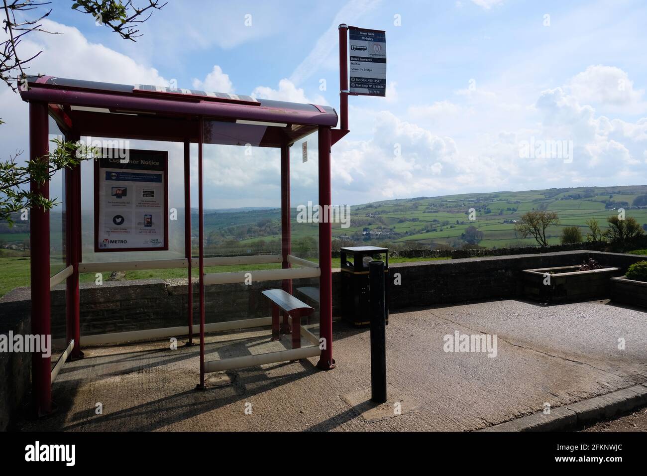 The bus stop at the turning circle / terminus at Midgley village ...