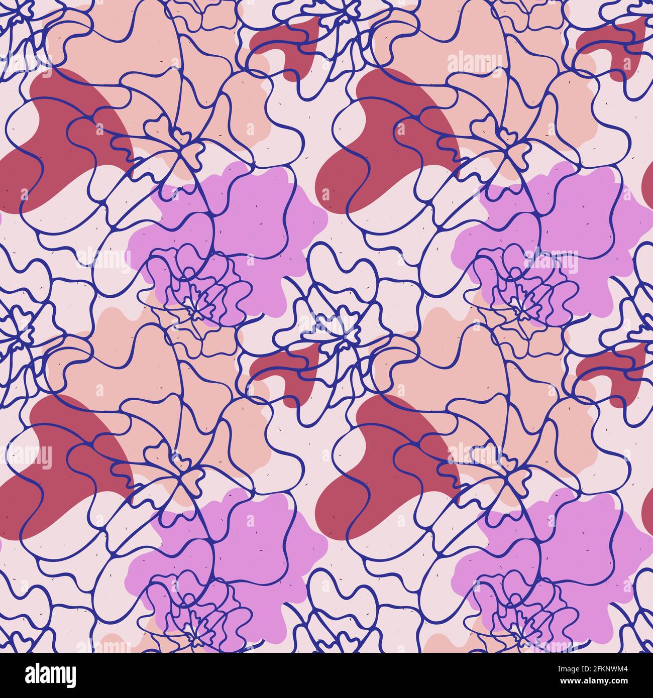 Floral abstract seamless pattern, hand drawn outline illustration, pink ...