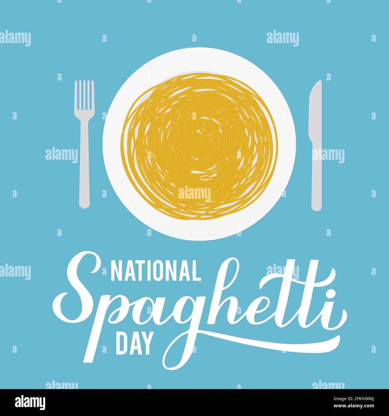 National Spaghetti Day calligraphy hand lettering with plate of pasta ...