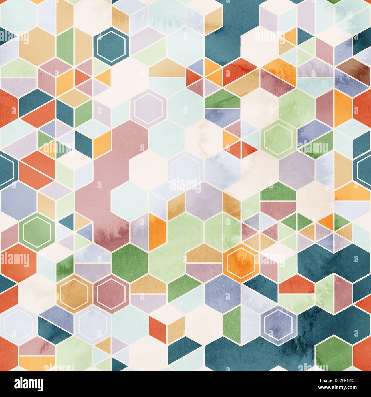 Seamless pattern of hexagons in random colors in watercolor Stock Photo ...