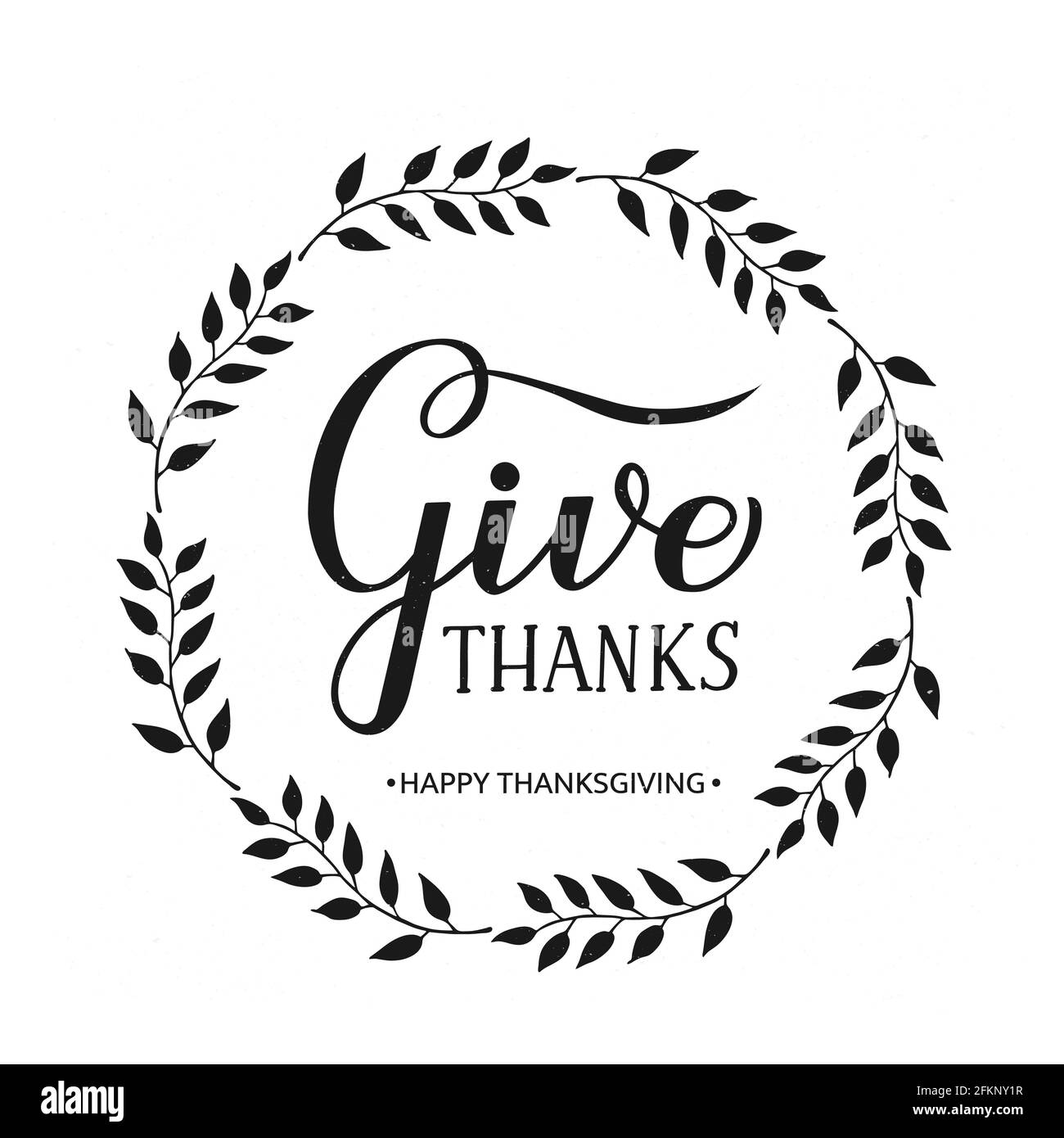 Give Thanks modern calligraphy brush lettering with wreath of branches ...