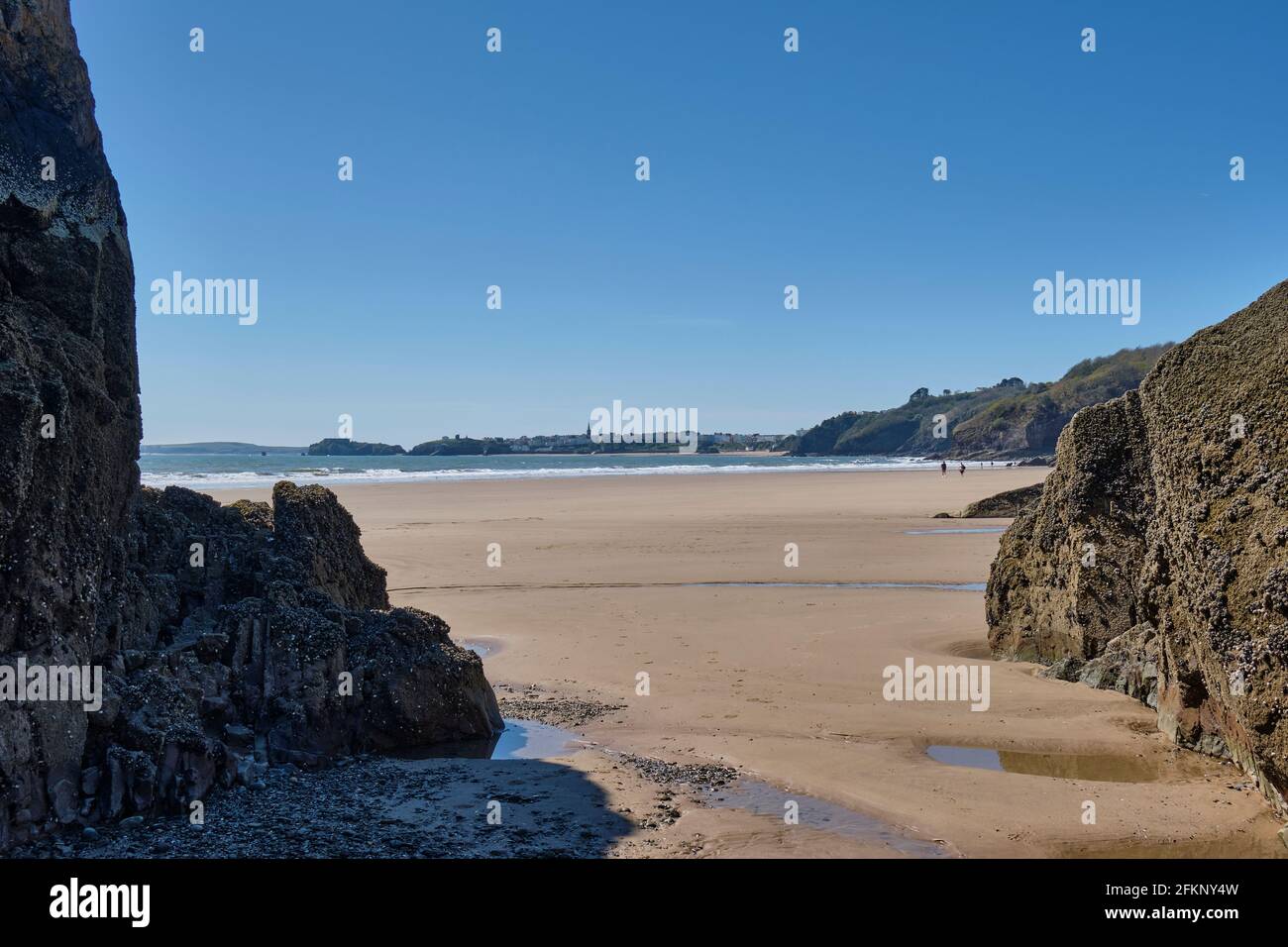 Tenby, seen from Monkstone Beach, Monkstone Point, near Saundersfoot ...