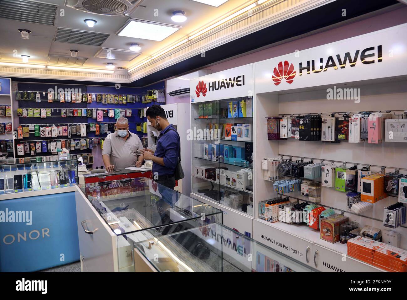Baghdad, Iraq. 27th Apr, 2021. A shop selling Chinese-made smartphones ...