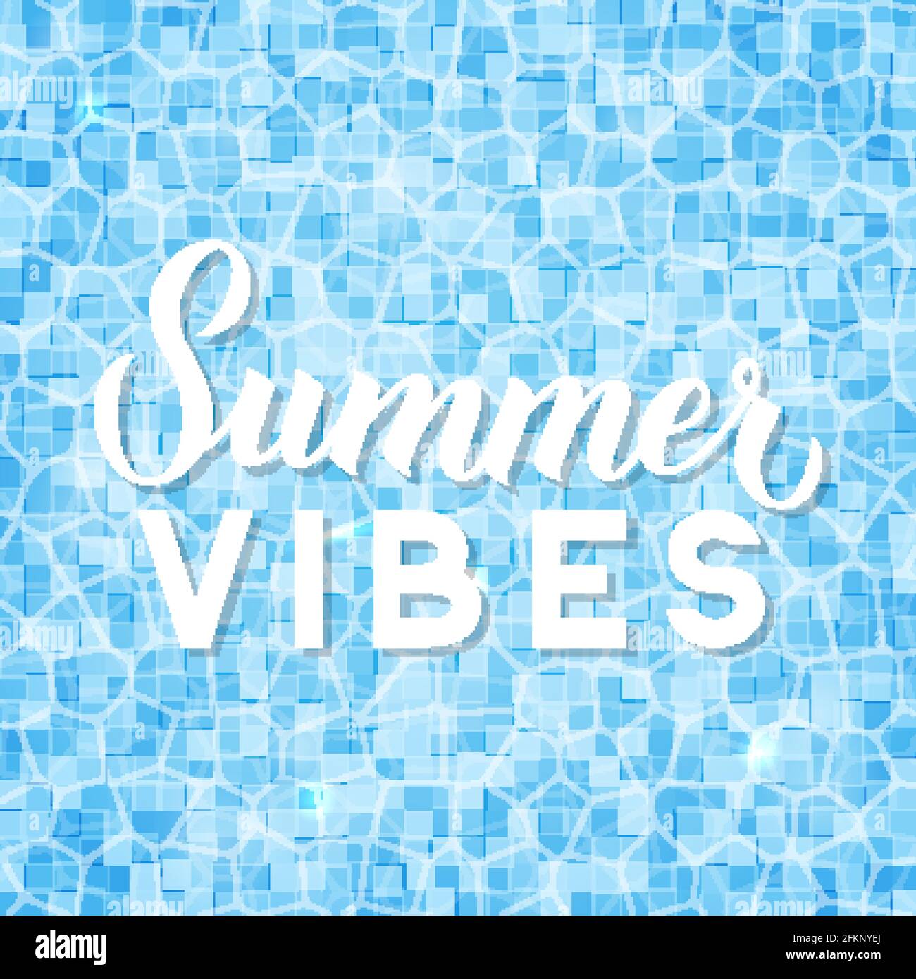 Summer vibes modern calligraphy lettering on blue swimming pool ripple ...