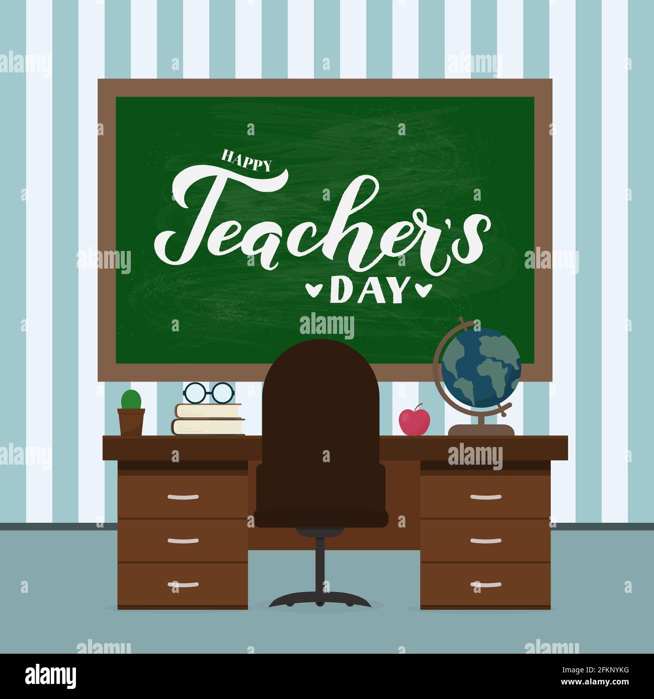 Happy Teachers Day calligraphy hand lettering on green board with ...