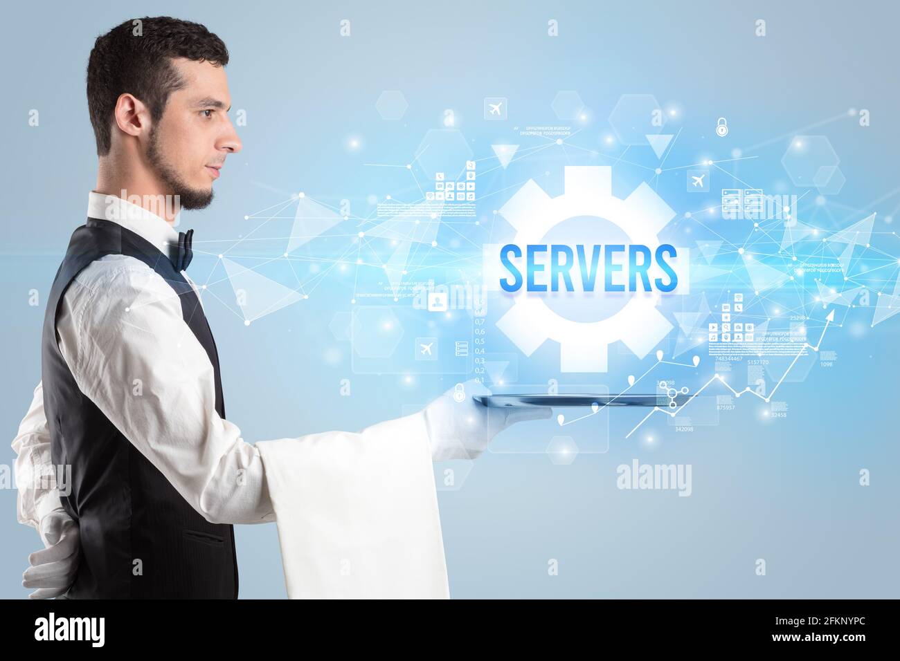 Waiter serving new technology concept Stock Photo - Alamy