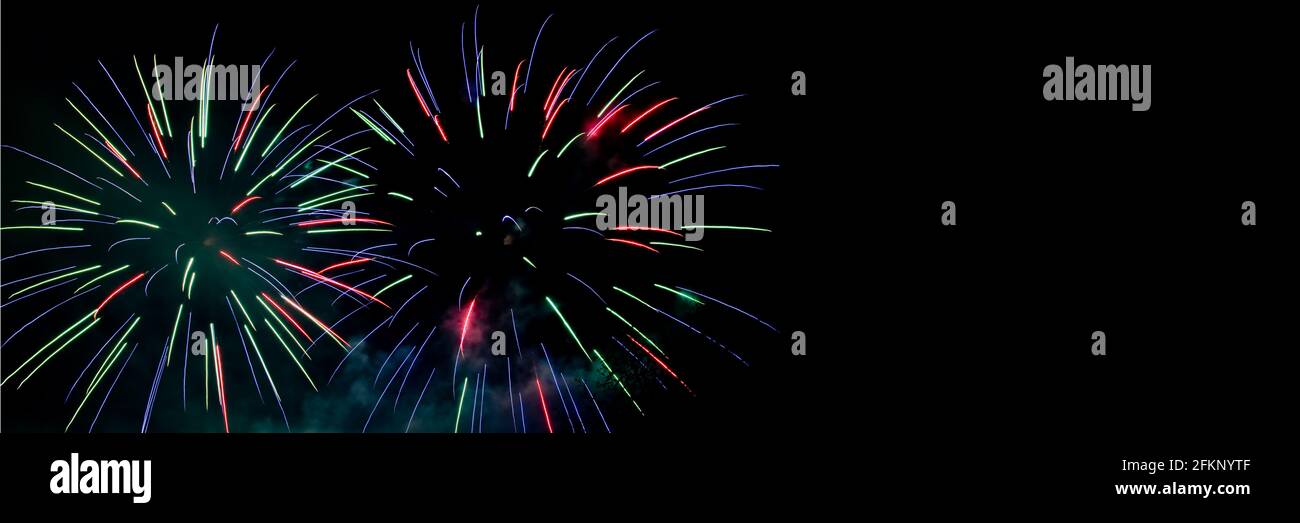 Fireworks panoramic background. Celebration web banner Stock Photo - Alamy