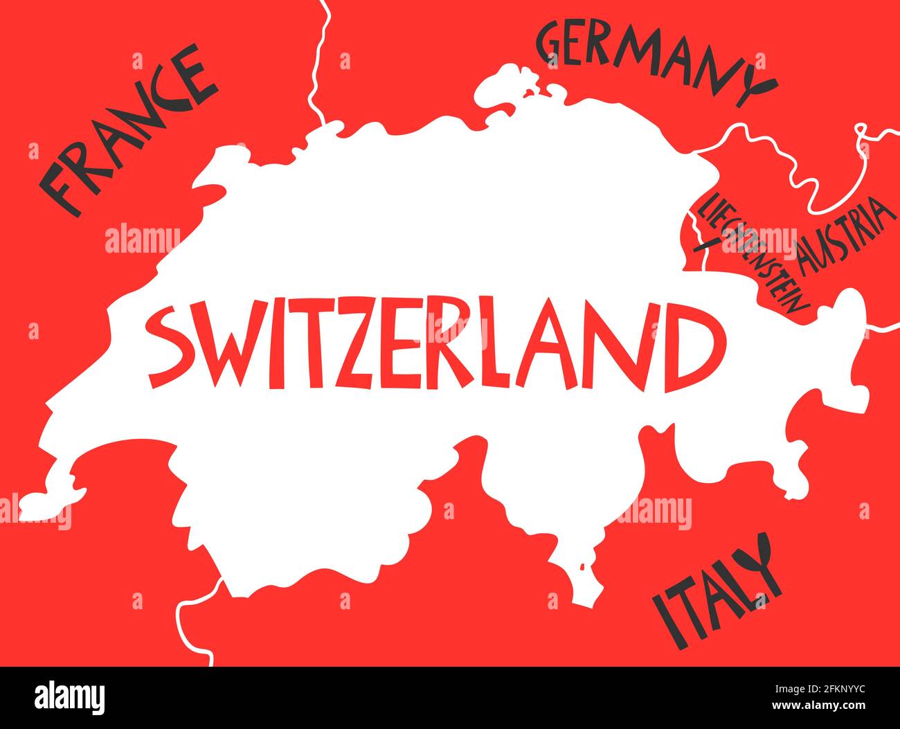 Vector hand drawn stylized map of Switzerland. Travel illustration ...