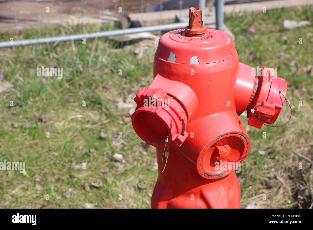 Red typical american fire hydrant in the rural area street Stock Photo ...