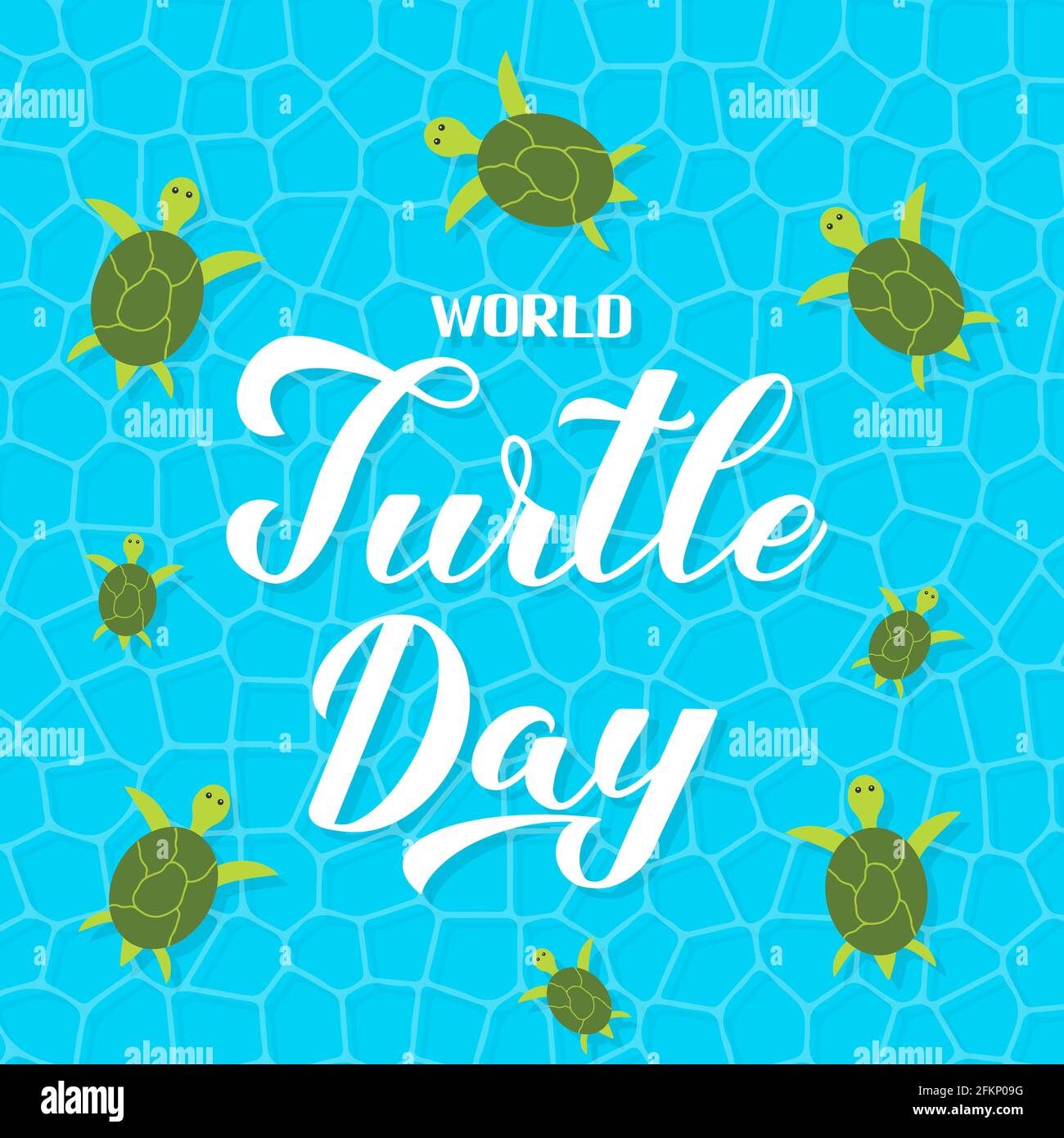 World Turtle day calligraphy hand lettering with swimming turtles on ...