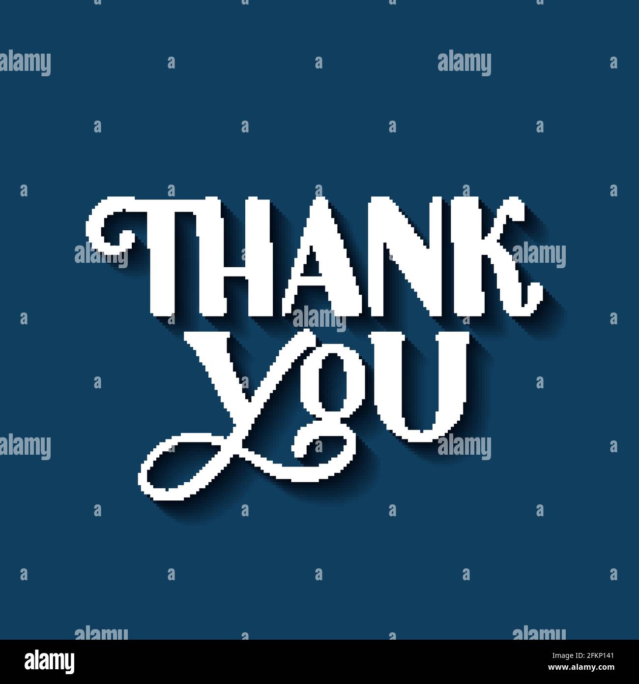 Thank you hand drawn lettering with shadow on blue background. Easy to ...