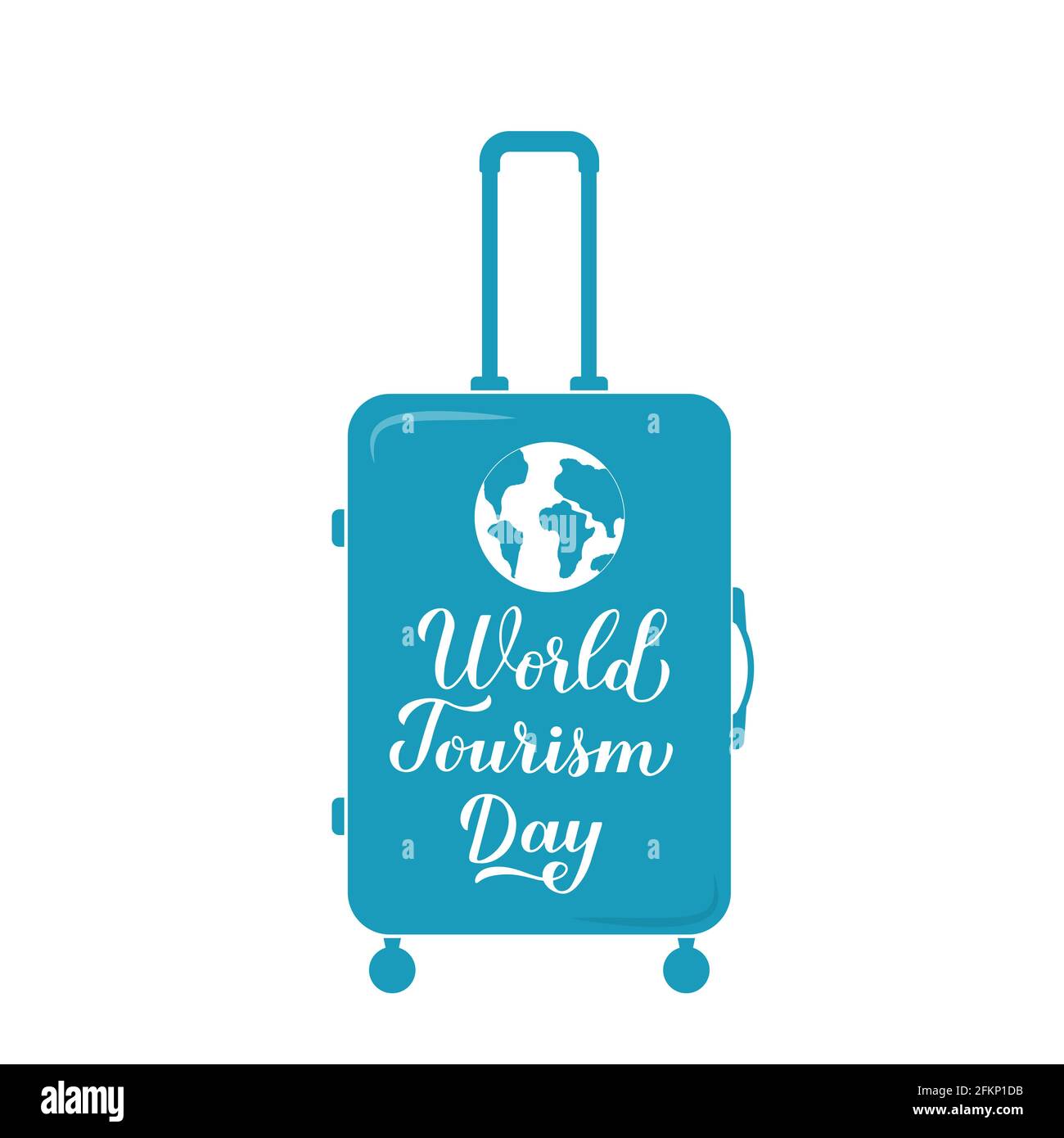 World Tourism Day calligraphy hand lettering on blue suitcase. Vector ...