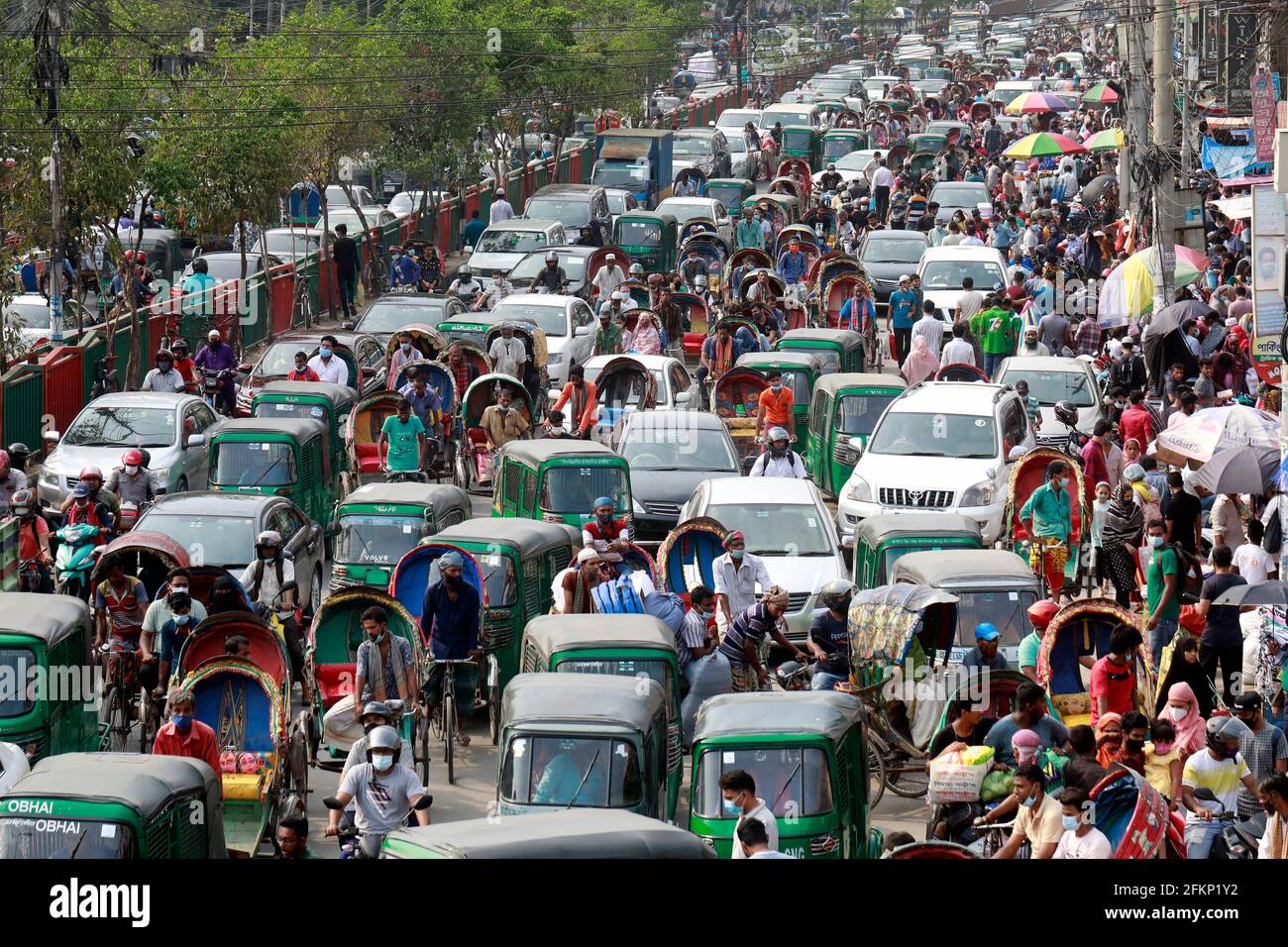 Dhaka, Bangladesh - May 03, 2021: Public transport was closed at the ...