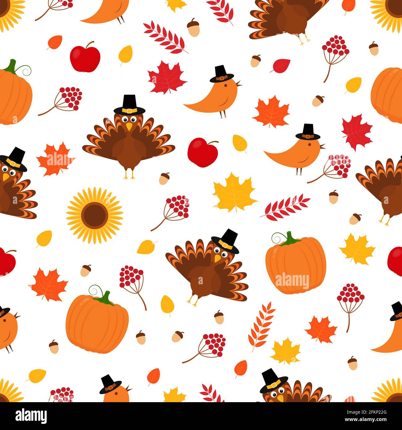 Thanksgiving day seamless pattern. Cute cartoon seasonal elements. Easy ...