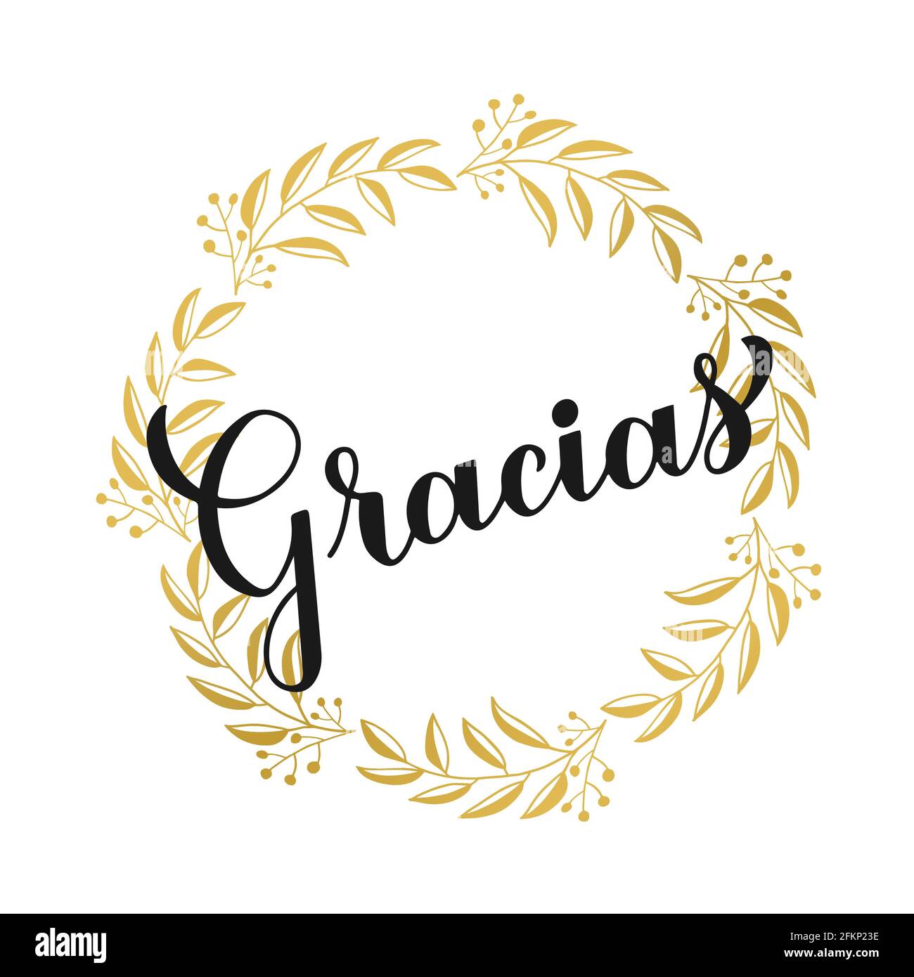 Thank you calligraphy hand lettering in Spanish language. Gold floral ...