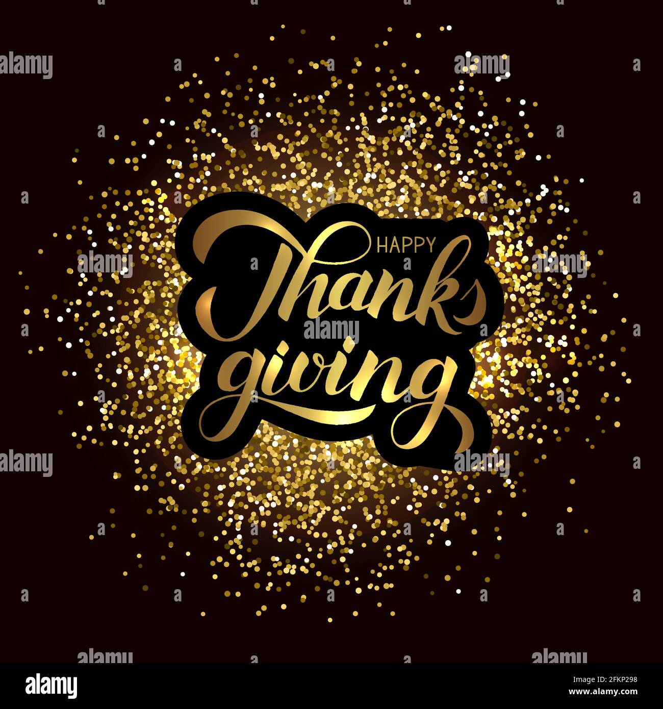 Happy Thanksgiving Day hand written calligraphy lettering. Shiny gold ...