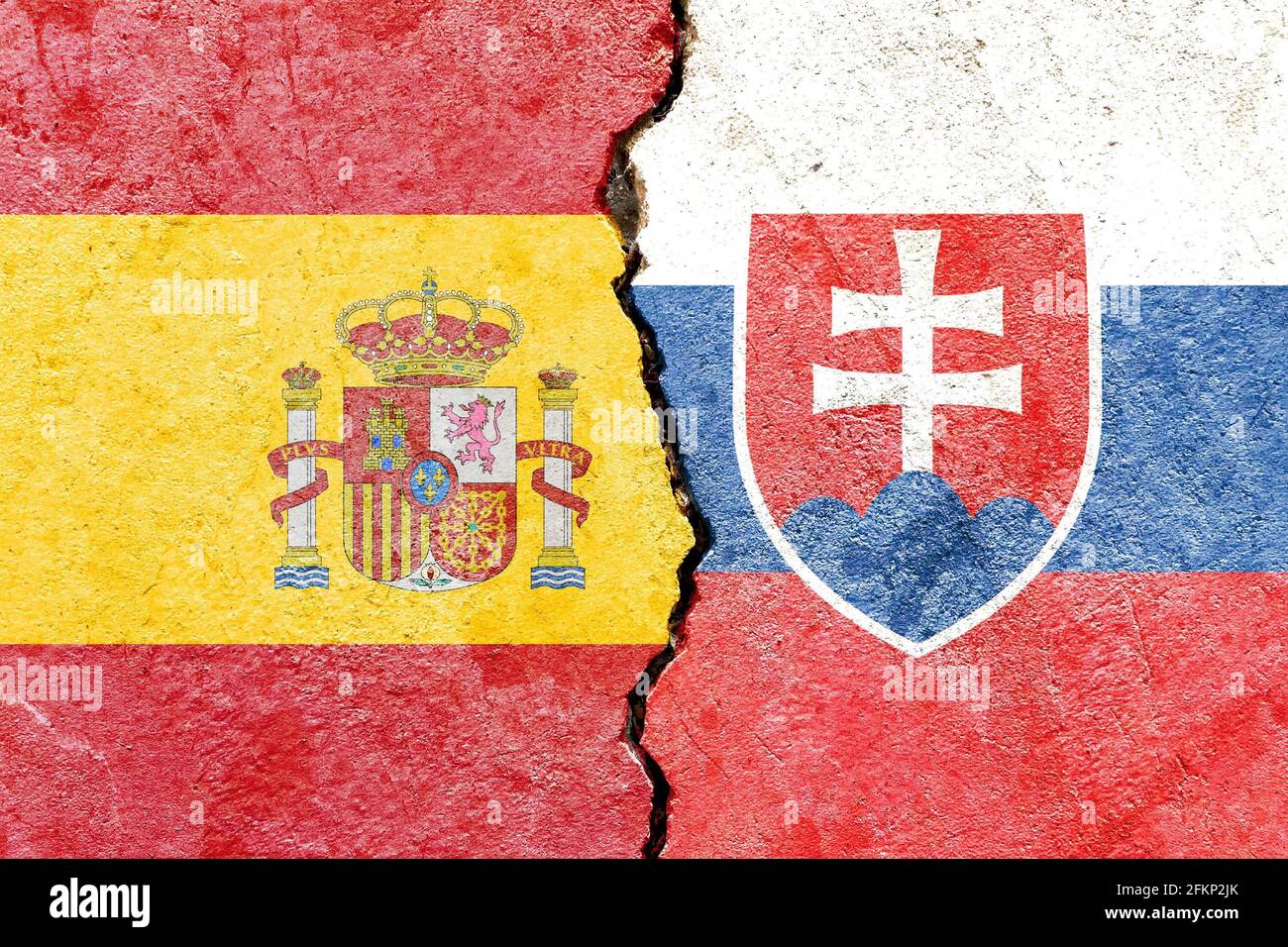 Spain vs Slovakia flags on cracked wall Stock Photo - Alamy