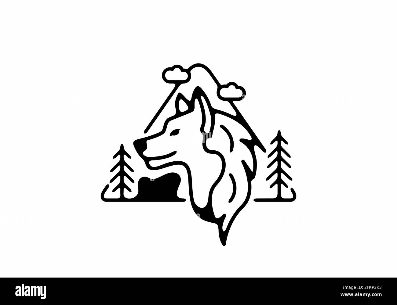 Black line art illustration of wild wolf in triangle shape design Stock ...